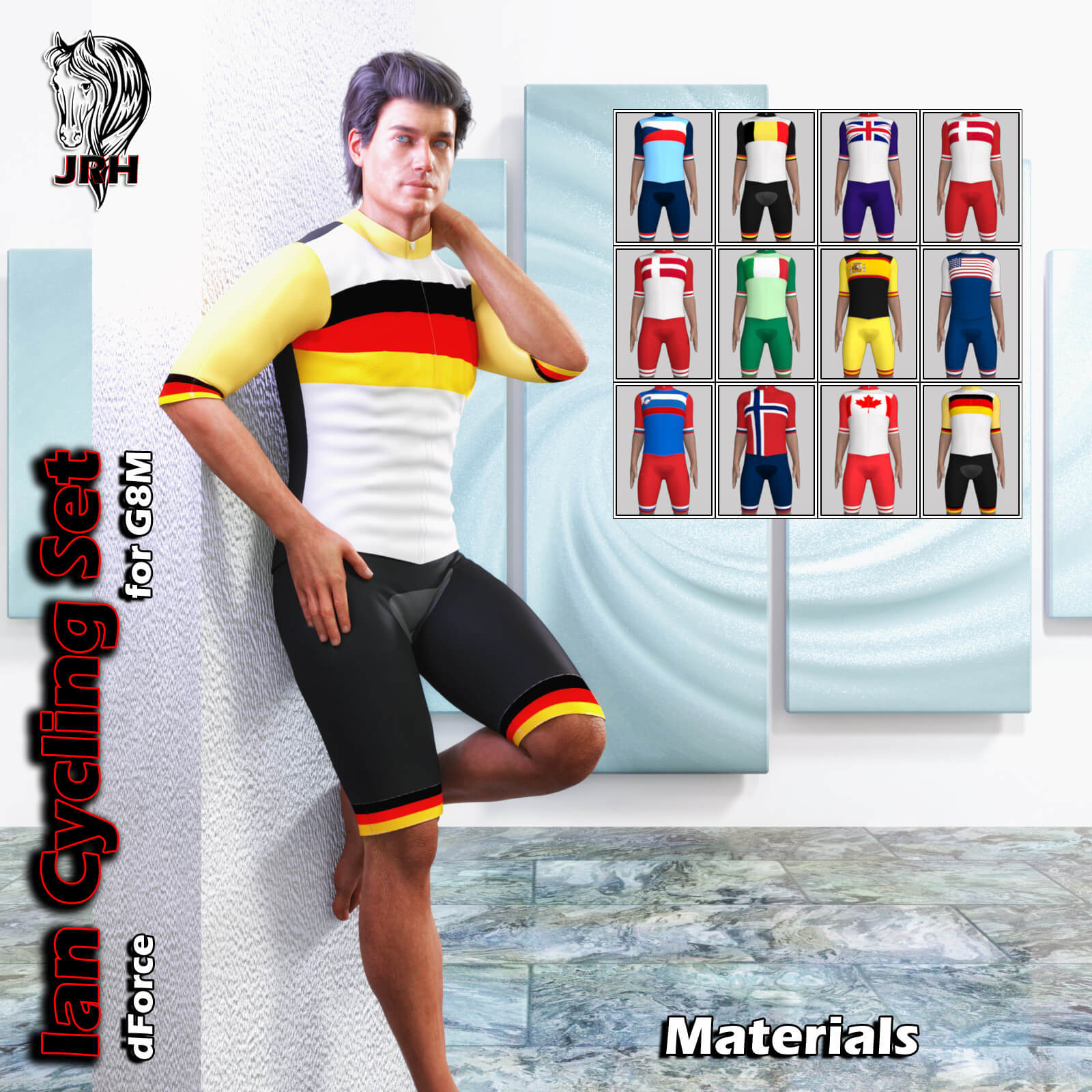 JRH DForce Ian Cycling Set for G8M - Daz Content by JaReHorse