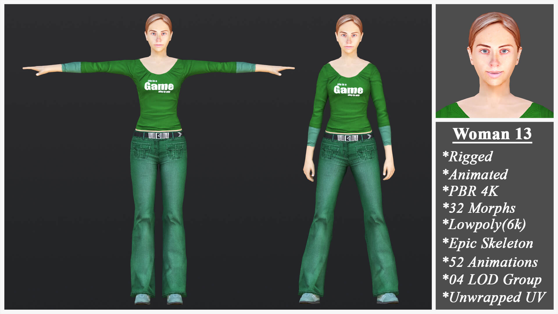Woman 1 To 25 With 52 Animations 32 Morphs - 3D Model by jasirkt