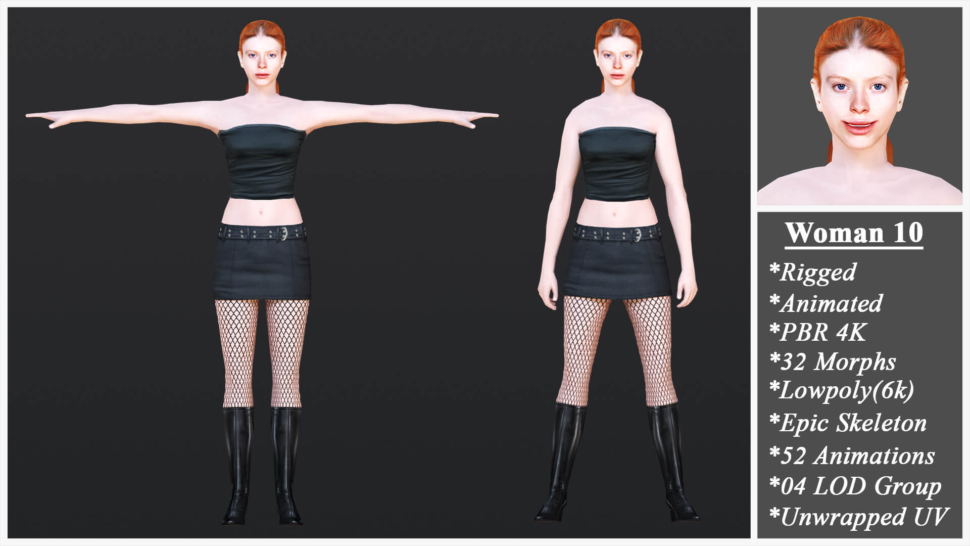 Woman 10 With 52 Animations 32 Morphs - 3D Model by jasirkt
