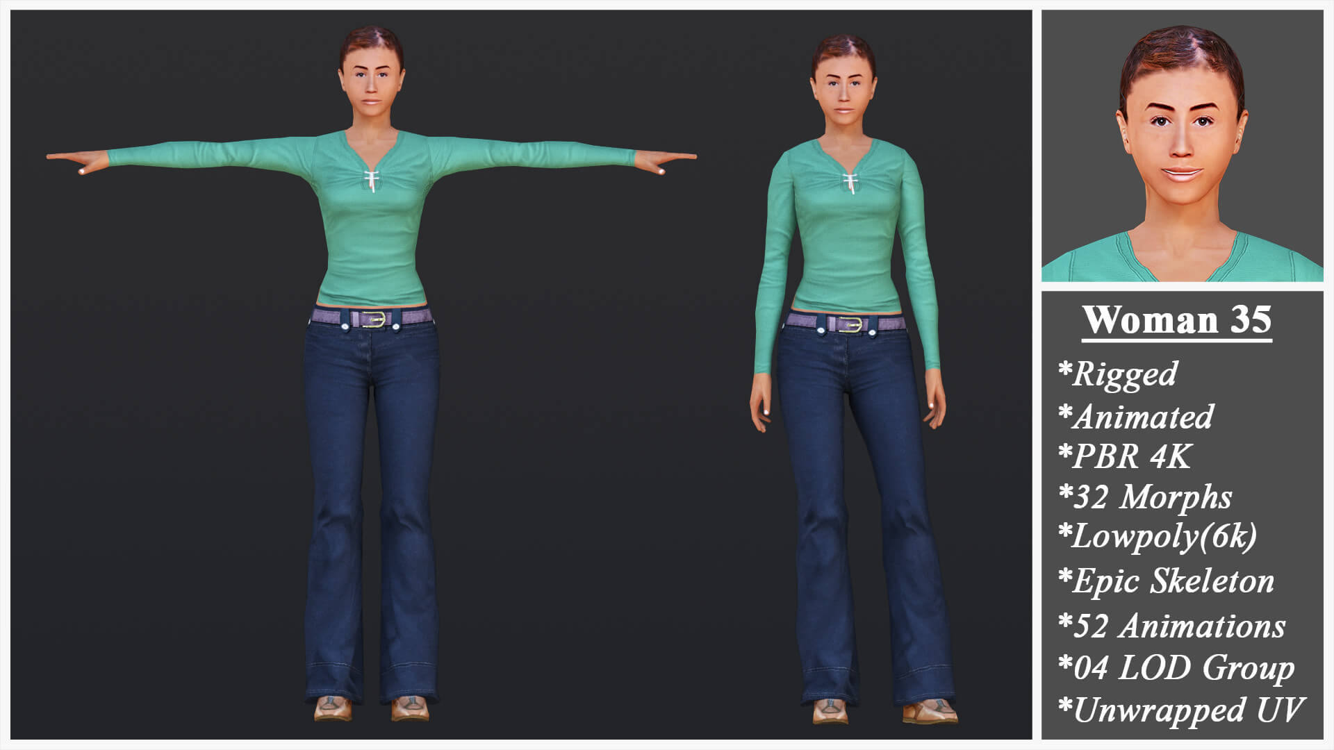 Woman 31 To 35 With 52 Animations 32 Morphs by jasirkt