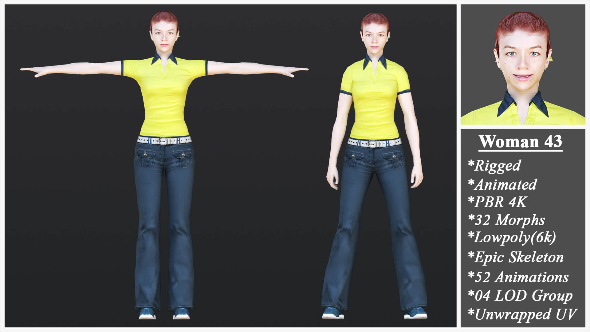 Woman 41 To 45 With 52 Animations 32 Morphs by jasirkt