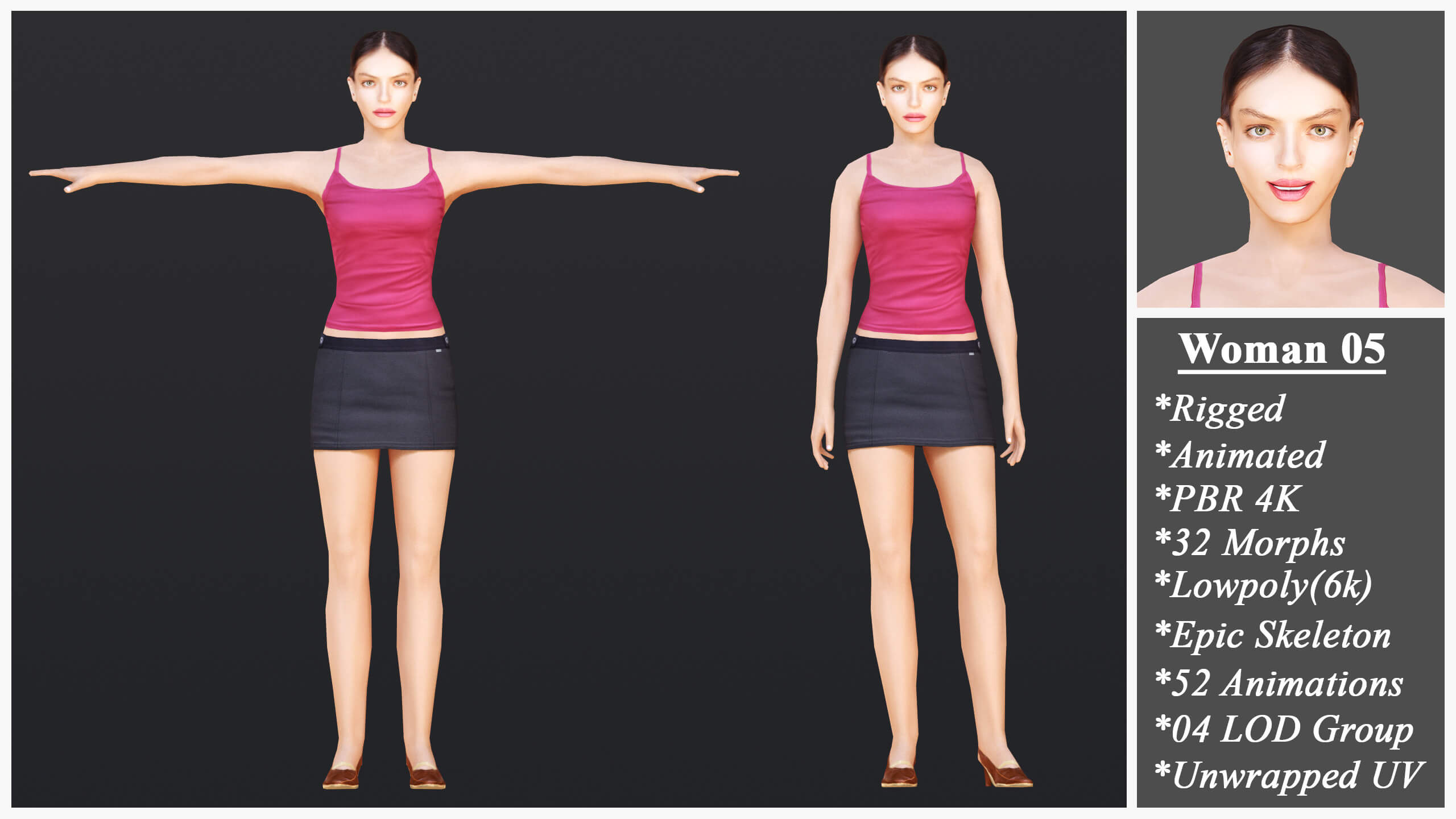 Woman 1 To 5 With 52 Animations 32 Morphs by jasirkt