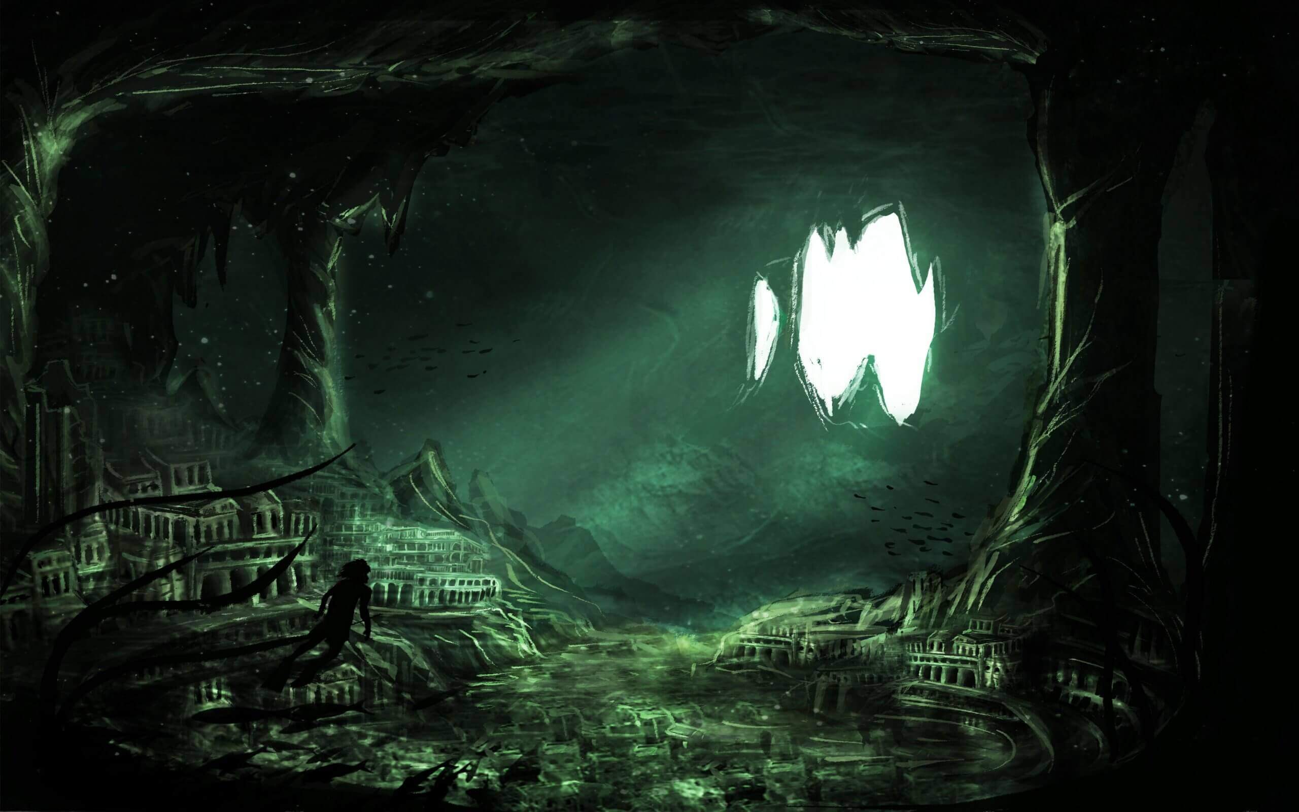 Underwater Cave 3D Desktop HD Wallpaper
