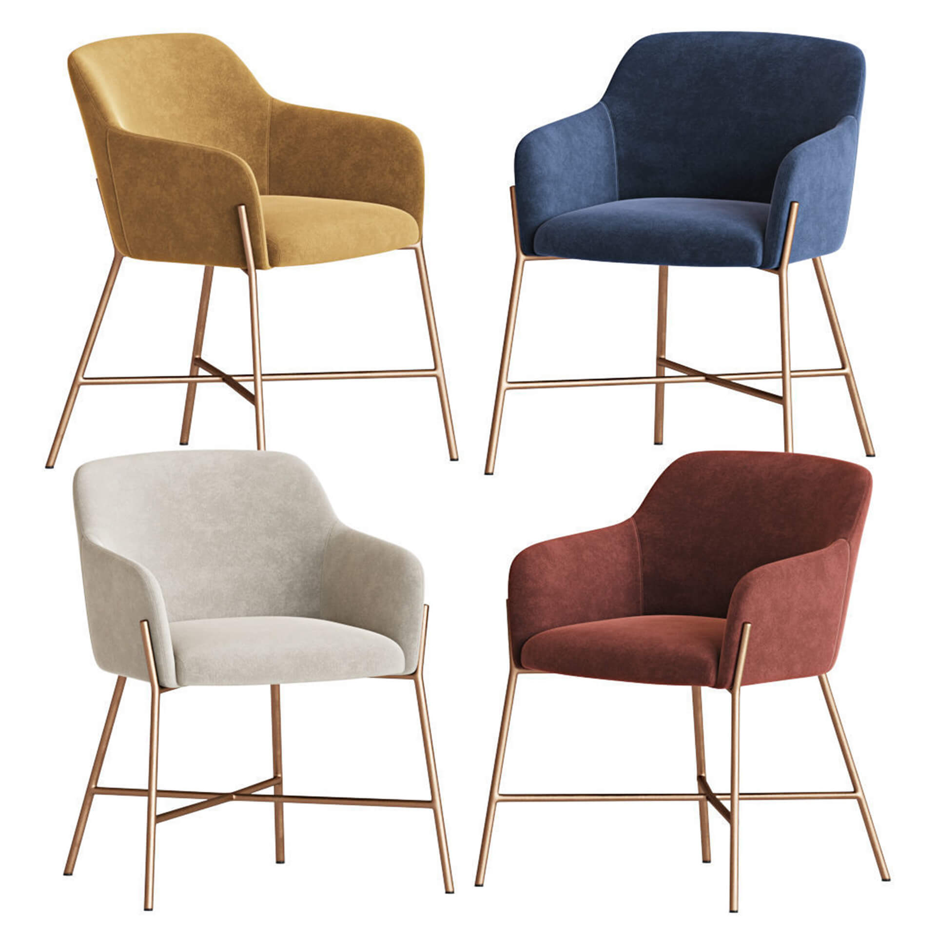 ANA Velvet Arm Dining Chair - 3D Model by jemsjamjo
