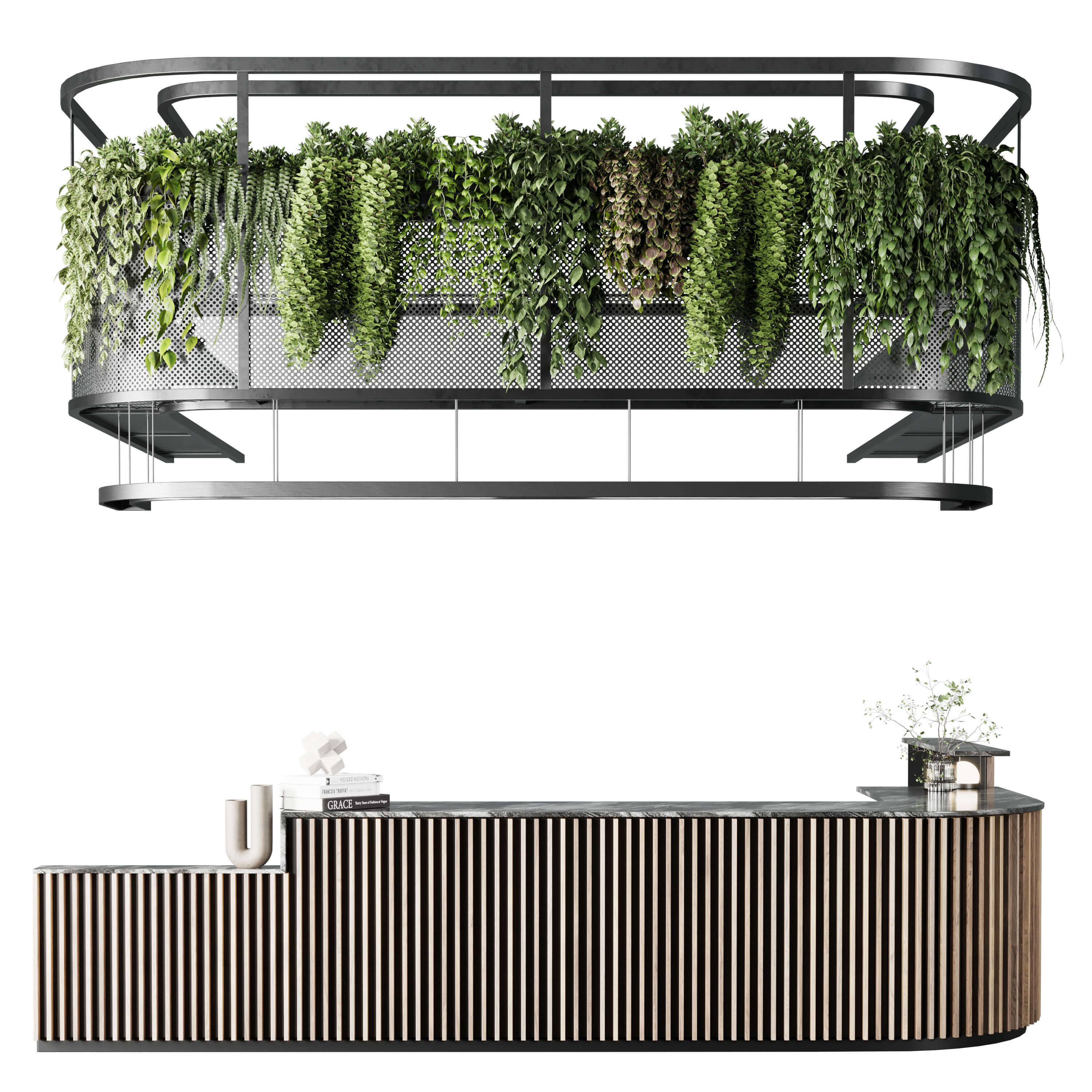 Coffee Shop Reception, Restaurant Counter by Hanging Plant - 3D Model ...