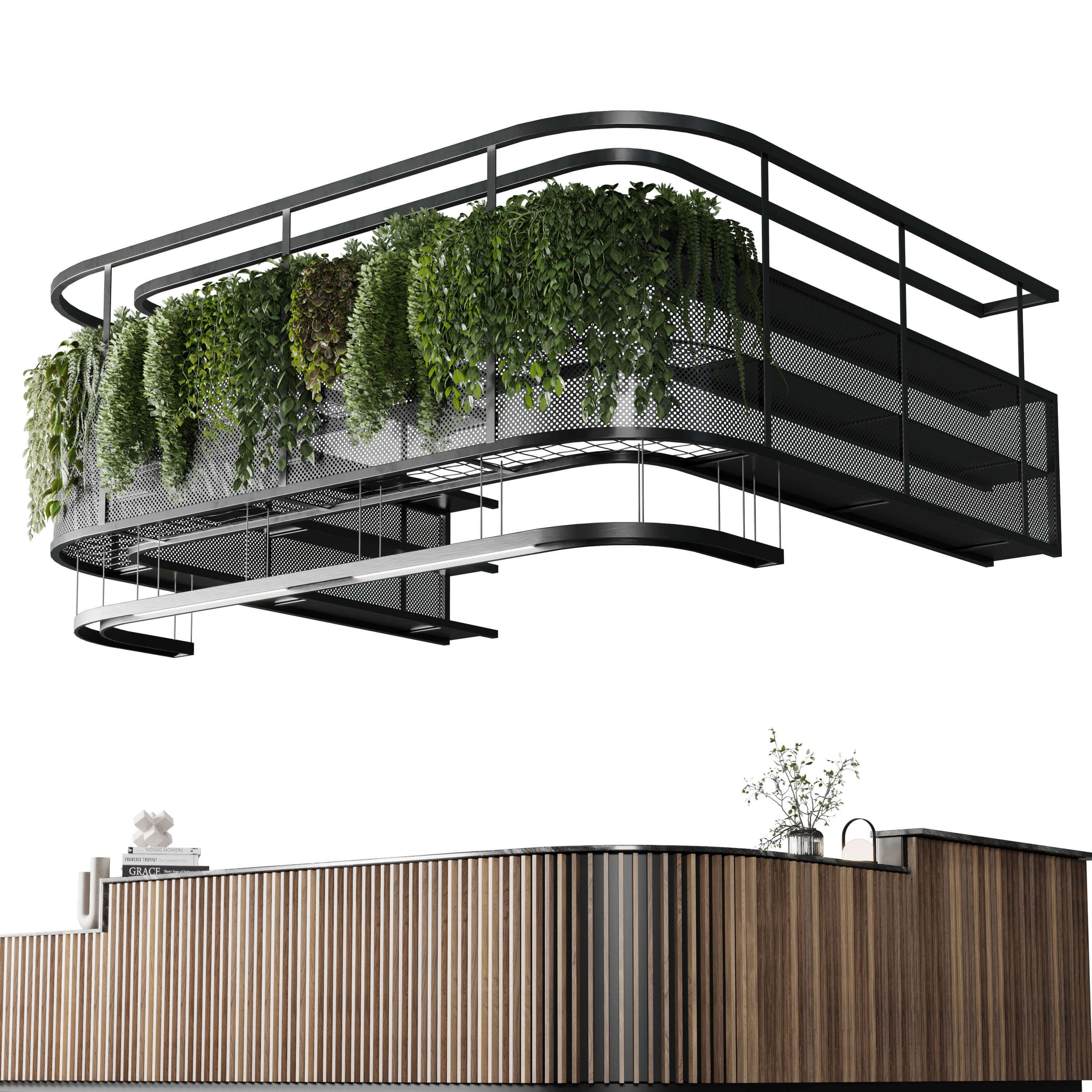 Coffee Shop Reception, Restaurant Counter by Hanging Plant - 3D Model ...