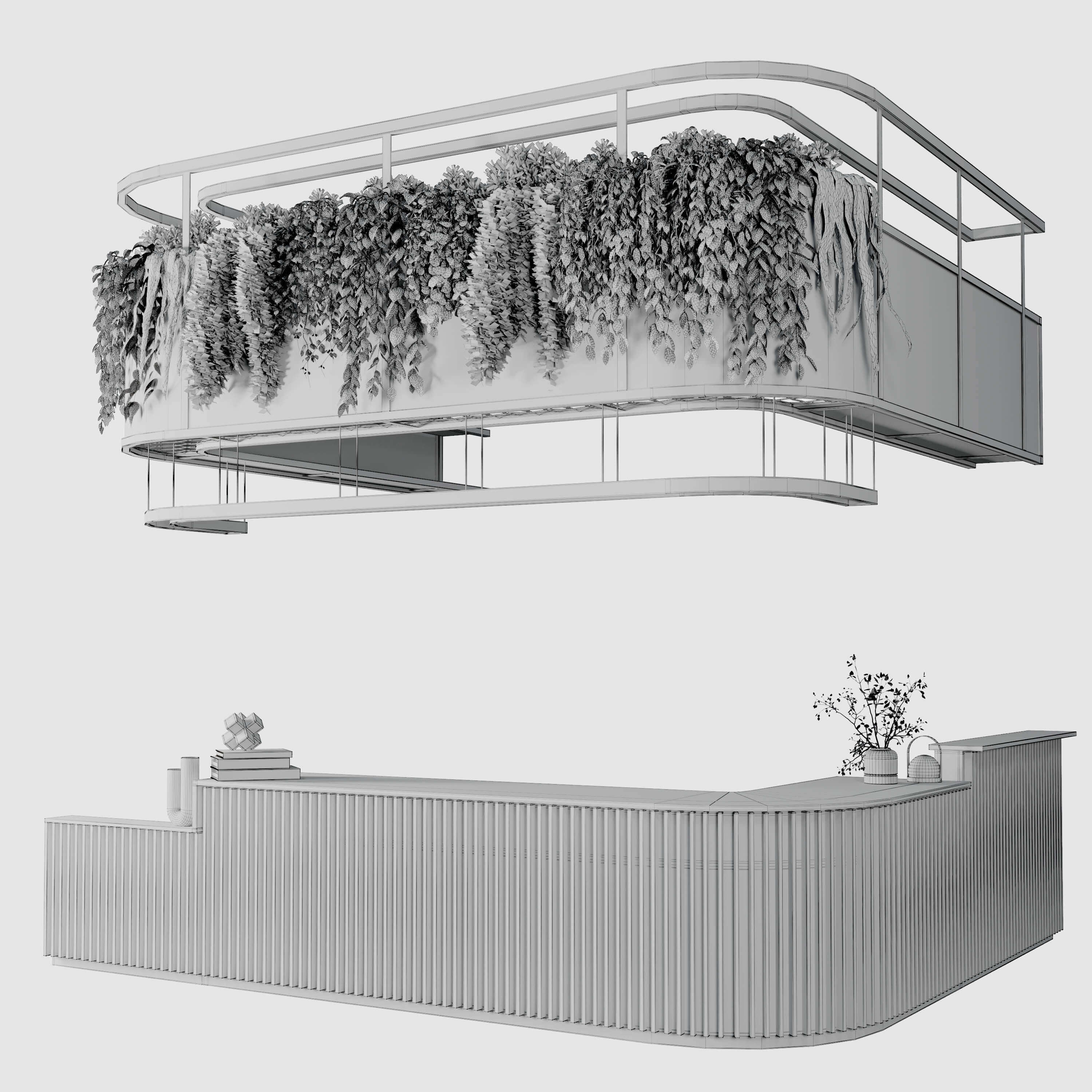Coffee Shop Reception, Restaurant Counter by Hanging Plant - 3D Model ...