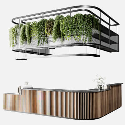 Coffee Shop Reception, Restaurant Counter by Hanging Plant - 3D Model ...
