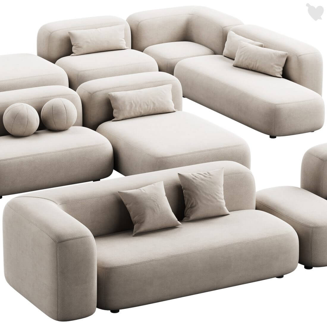 Modular Sofa Ribbl by Divan.RU 3 Options - 3D Model by jemsjamjo