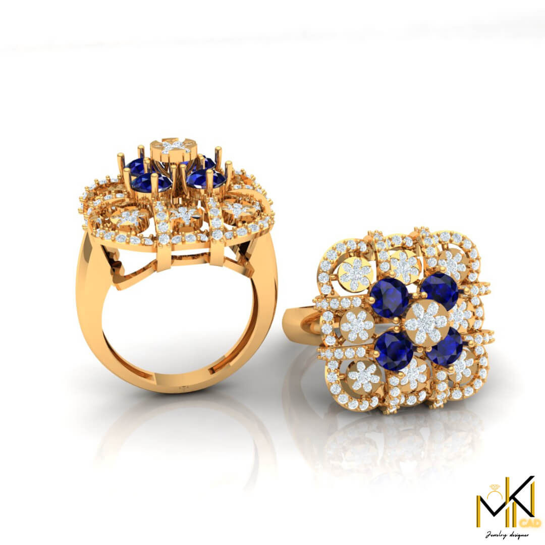 Color Stone Diamond Ring - 3D Model by jewelry designer