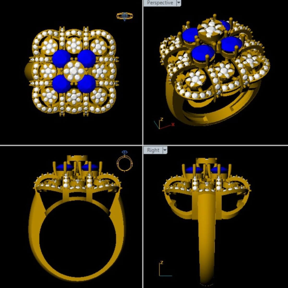 Color Stone Diamond Ring - 3D Model by jewelry designer
