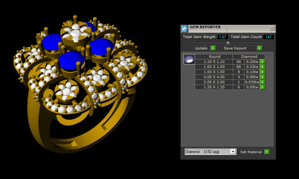Color Stone Diamond Ring - 3D Model by jewelry designer