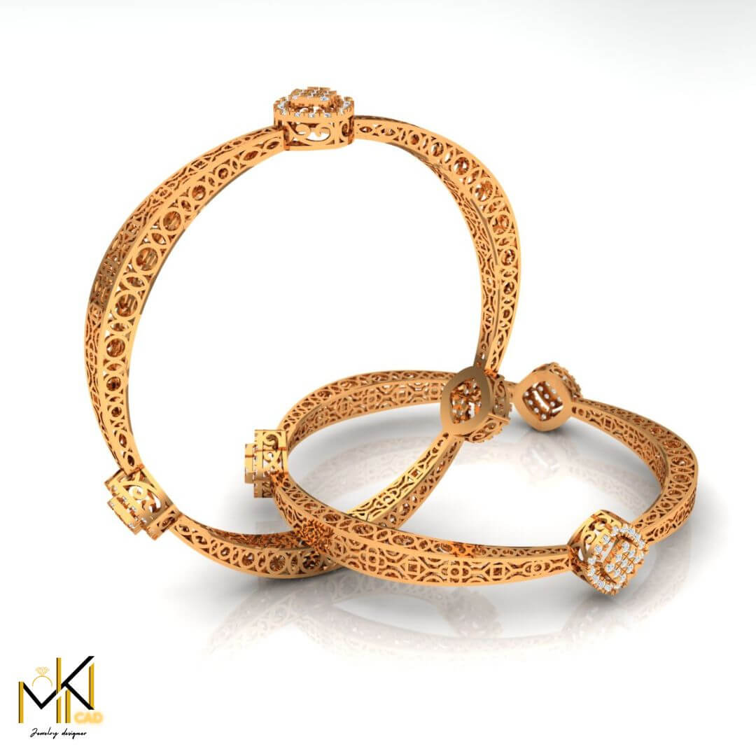 Diamond Bangle Jali Design - 3D Model by jewelry designer
