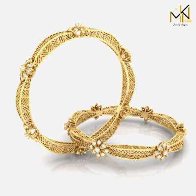 Gold Bangle Adorned With Sparkling Diamonds - 3D Model by jewelry designer