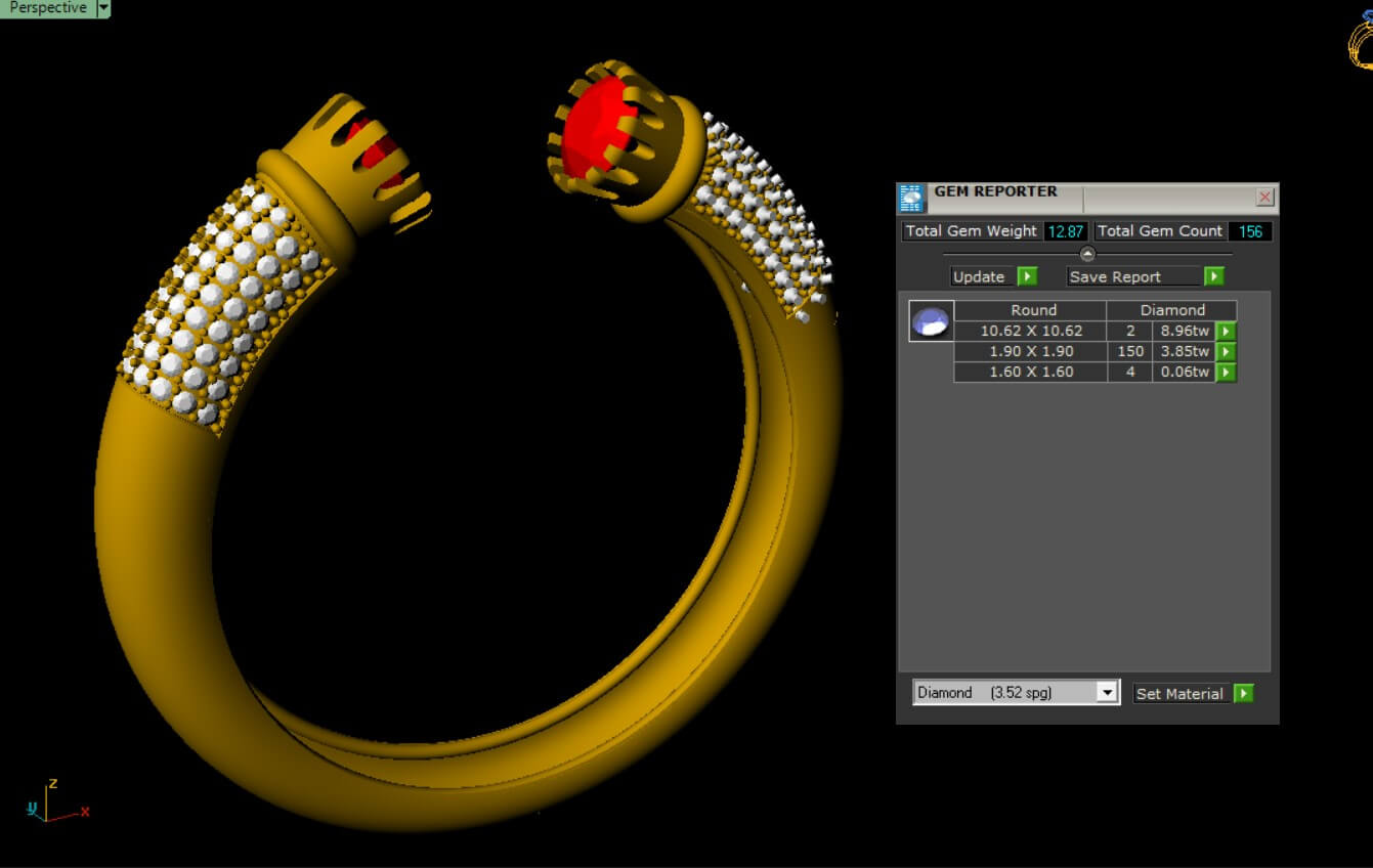Twin Ruby Bangle - 3D Model by jewelry designer