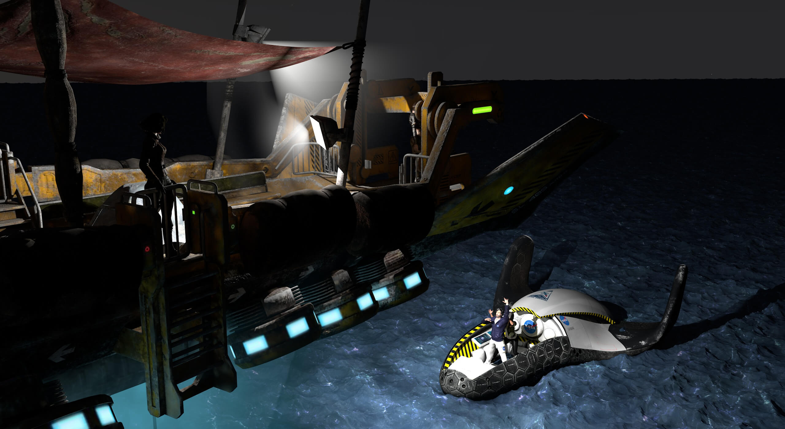 Aliens Rescue Astronauts 3D Render, Digital Art by Jibicoco