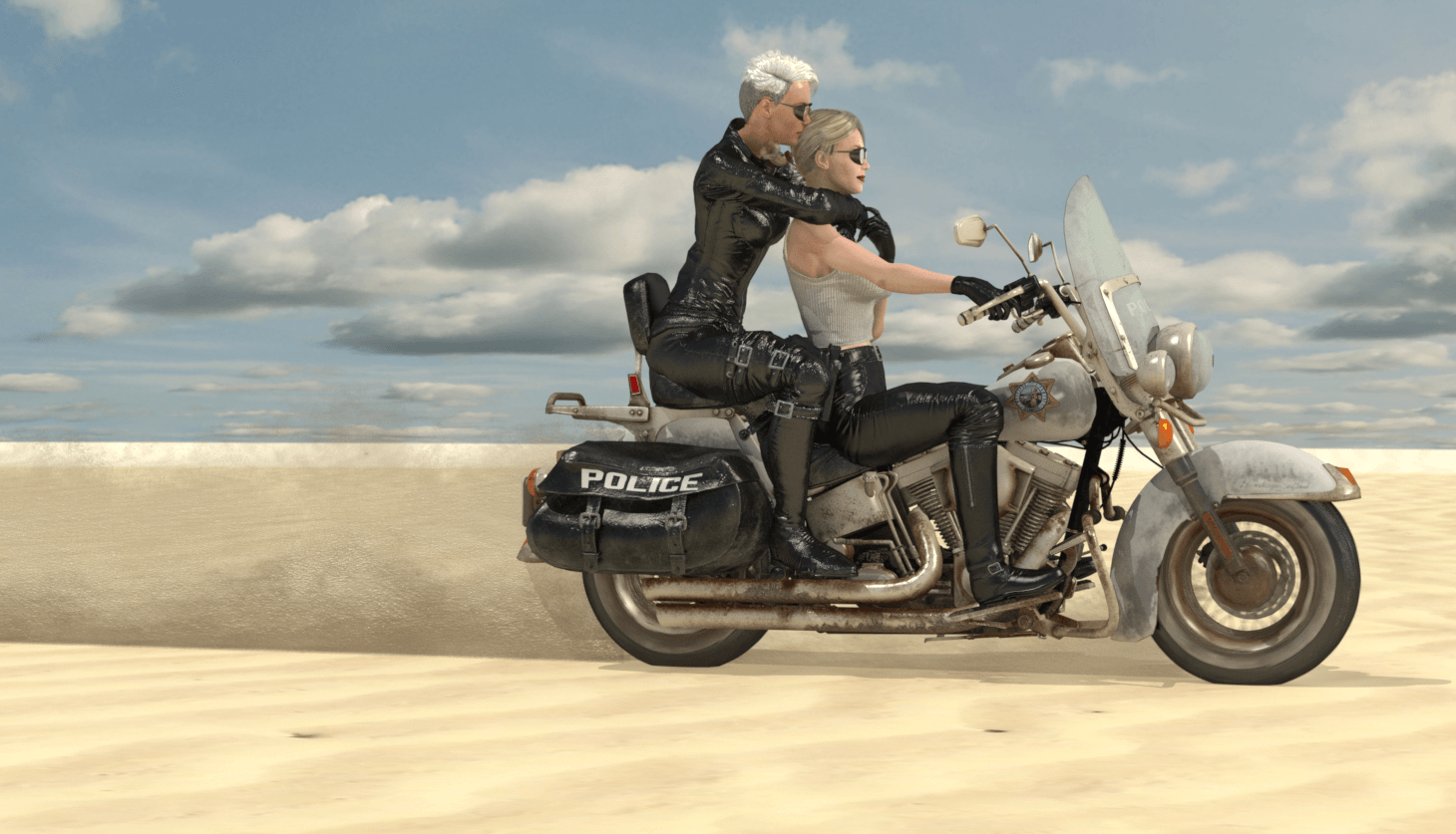mortocycle police on the road 3D Render, Digital Art by Jibicoco