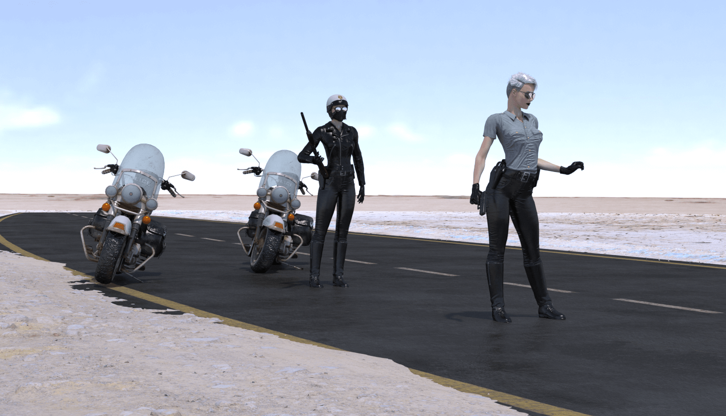 mortocycle police on the road 3D Render, Digital Art by Jibicoco