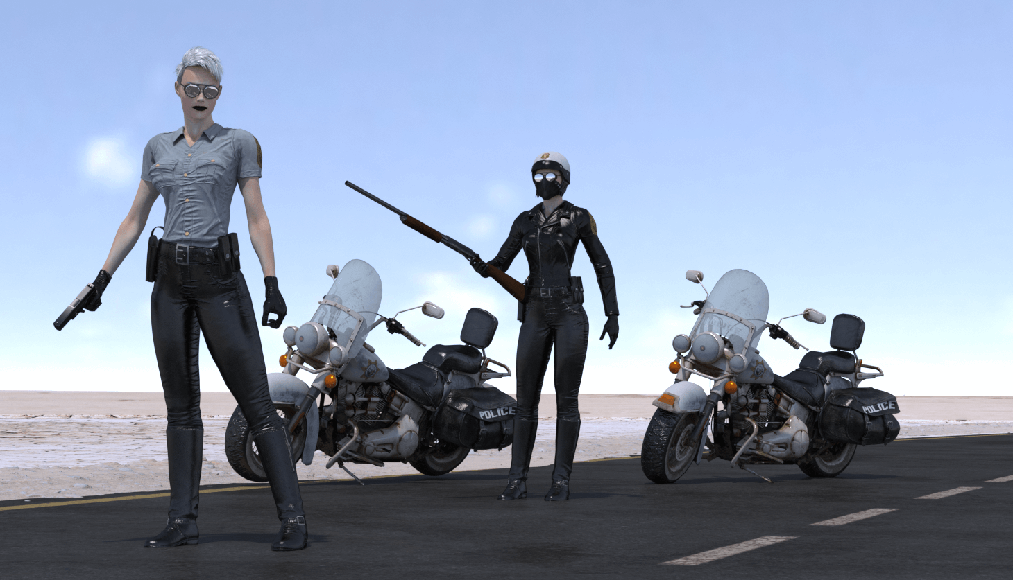 mortocycle police on the road 3D Render, Digital Art by Jibicoco