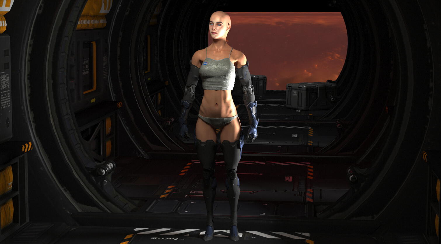 Space Pirate Bionic Girl Clothed Civil Work in Pro 3D Render