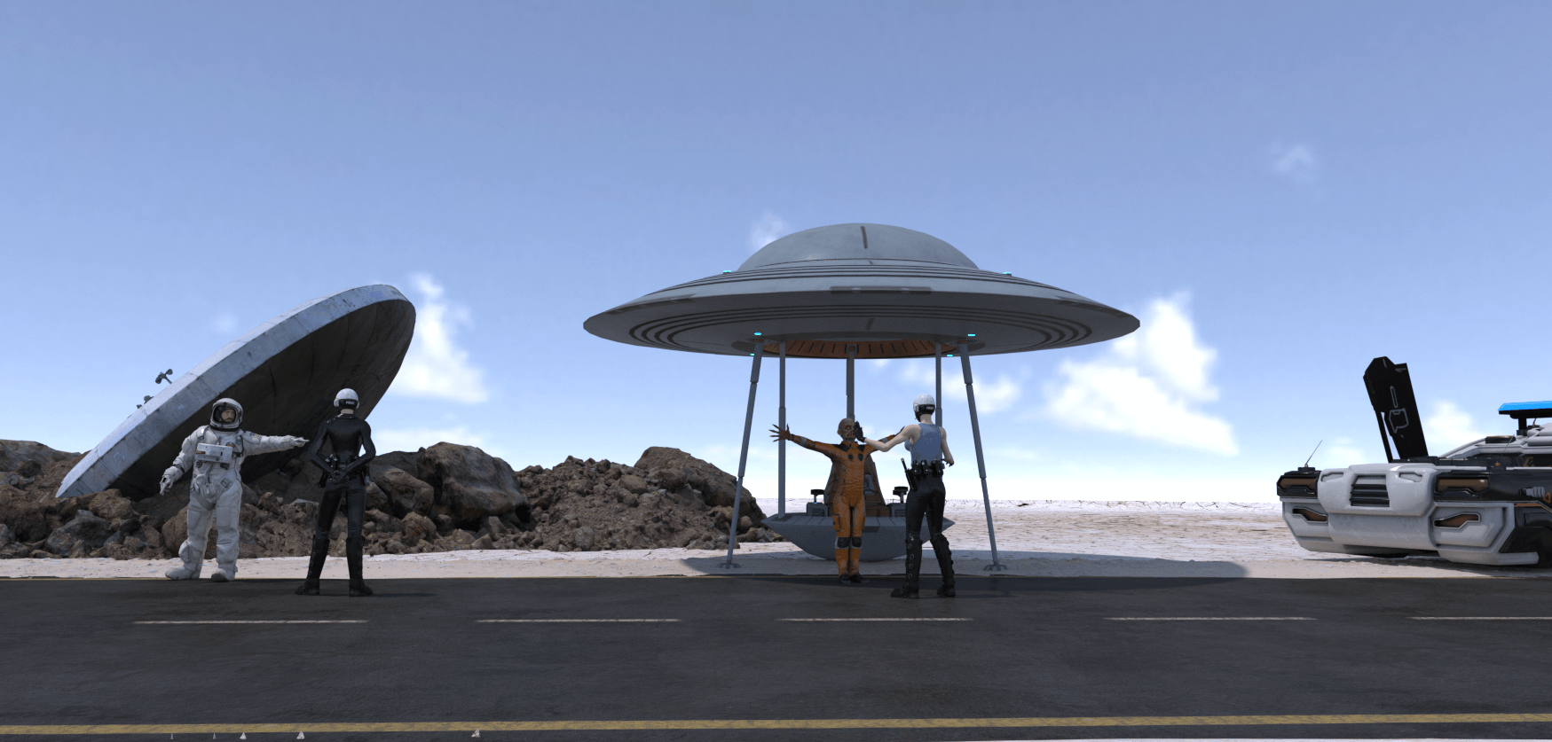 TEAM PATROL POLICE BIKE crash ufo 3D Render by Jibicoco