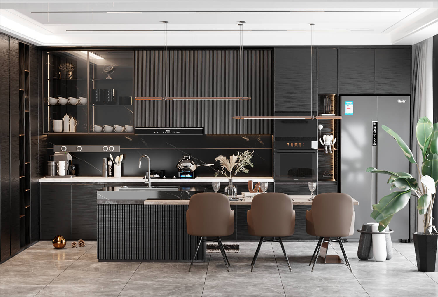 Modern Living Room Kitchen in One Blender 3D by JIEXI