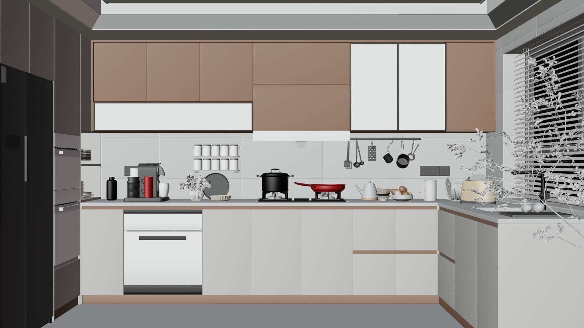 Modern Minimalist Style Kitchen Complete With Cutlery - 3D Model by JIEXI