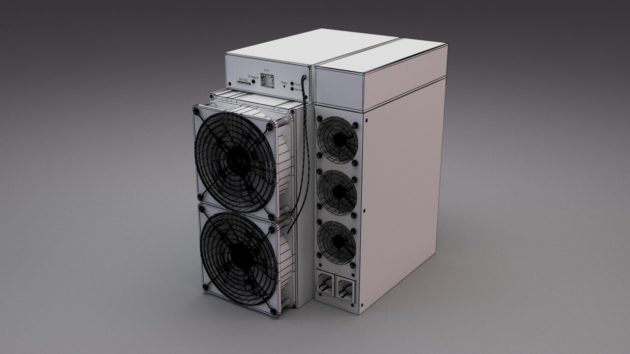 Antminer s19 pro cryptocurrency mining hardware 3D Render | RenderHub Gallery
