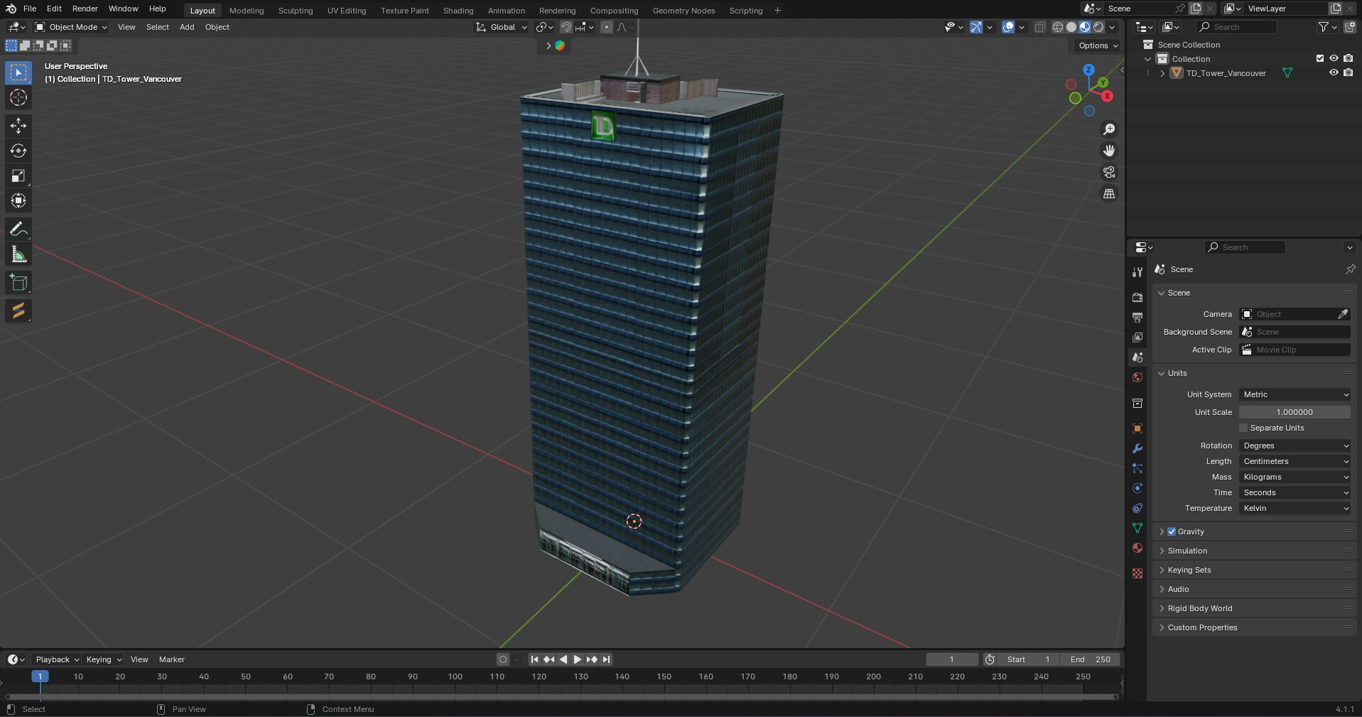 TD Tower Vancouver - Ultra-Low-Poly 3D Model by jk3dstudio