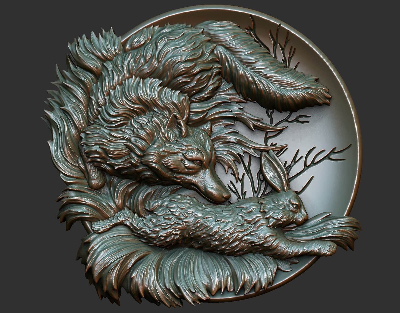 Fox and Hare Bas-relief 3D Print Model by JoFox