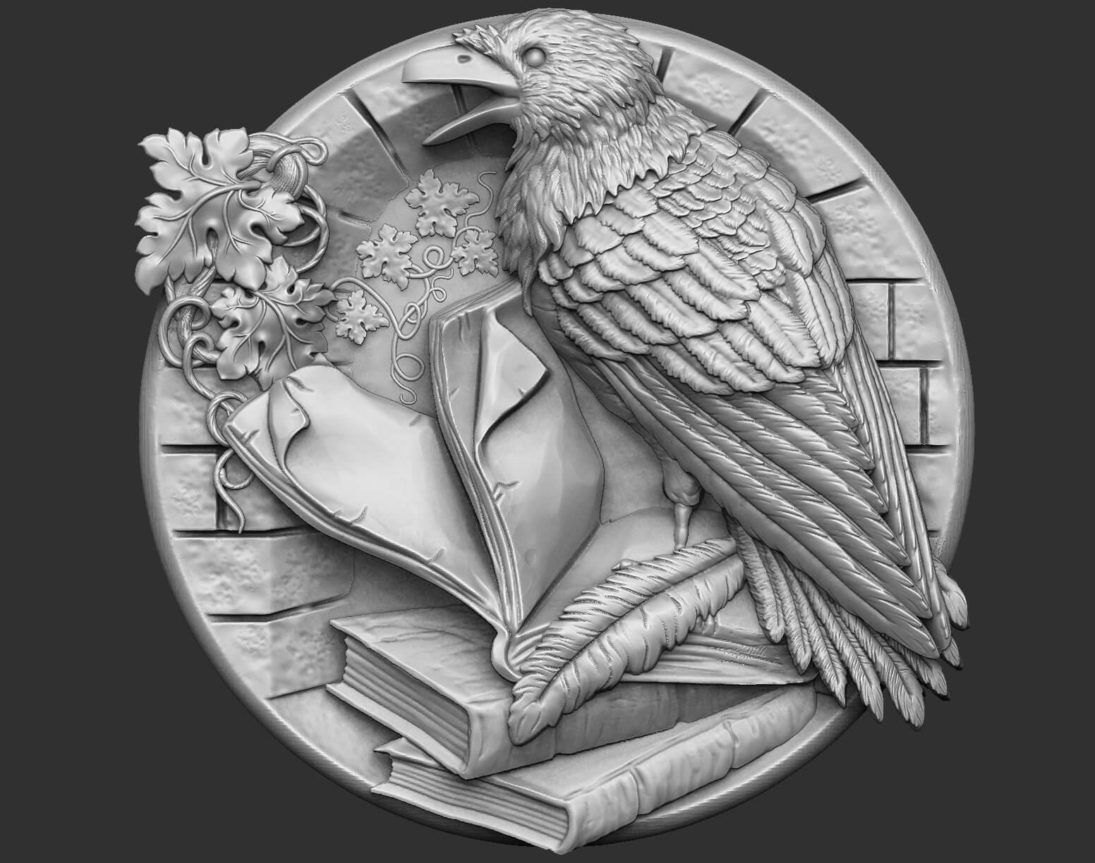 Raven Bas-Relief 3D Model by JoFox