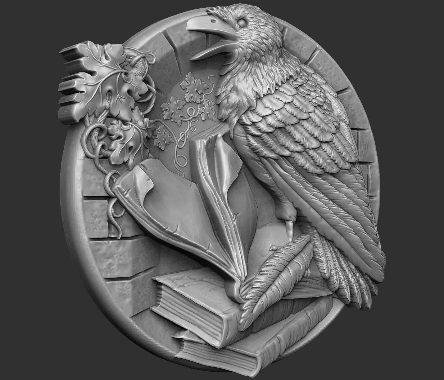 Raven Bas-Relief 3D Model by JoFox