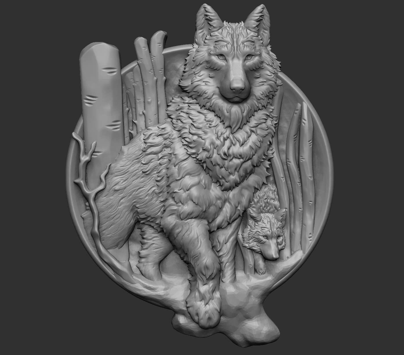 Wolves Bas-Relief 3D Model by JoFox