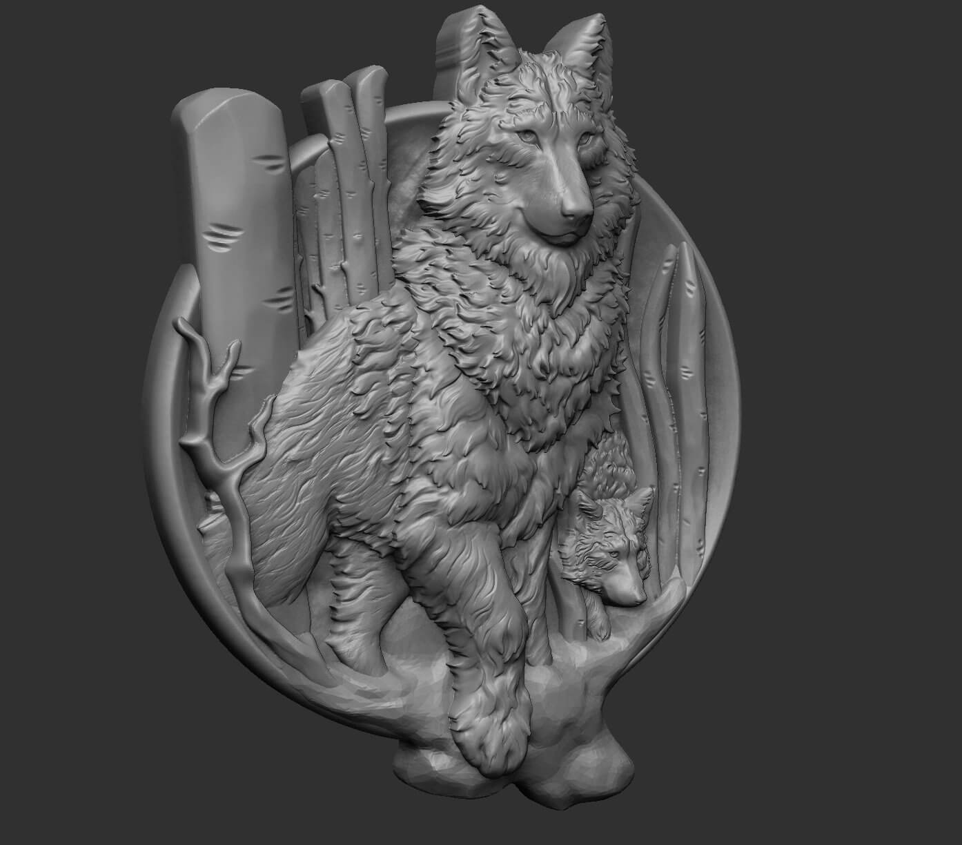 Wolves Bas-Relief 3D Model by JoFox