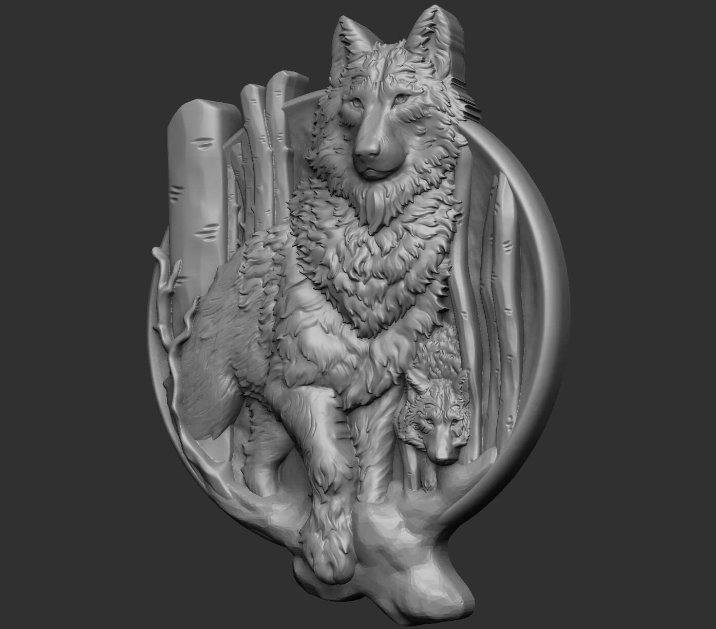 Wolves Bas-Relief 3D Model by JoFox