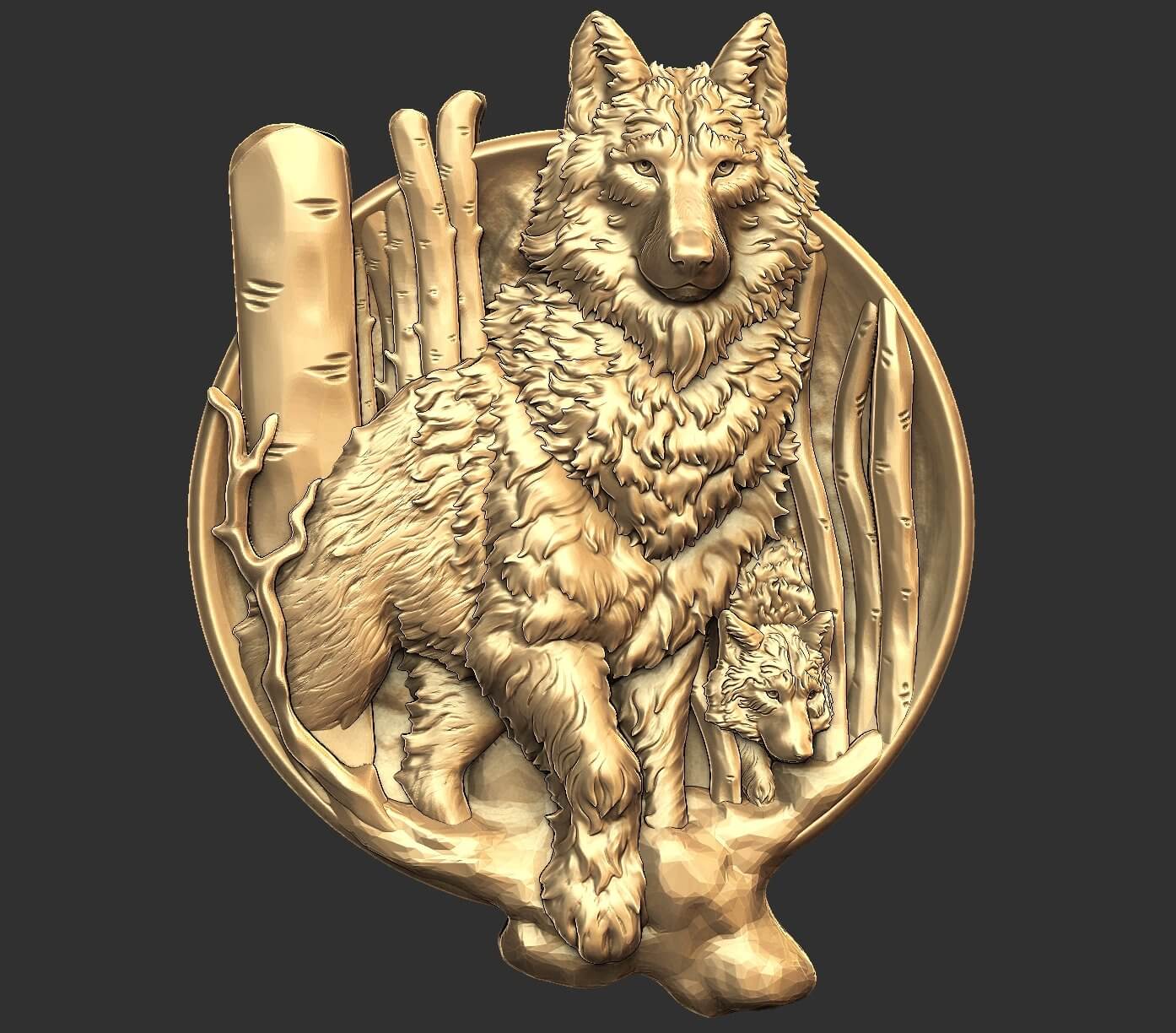 Wolves Bas-Relief 3D Model by JoFox