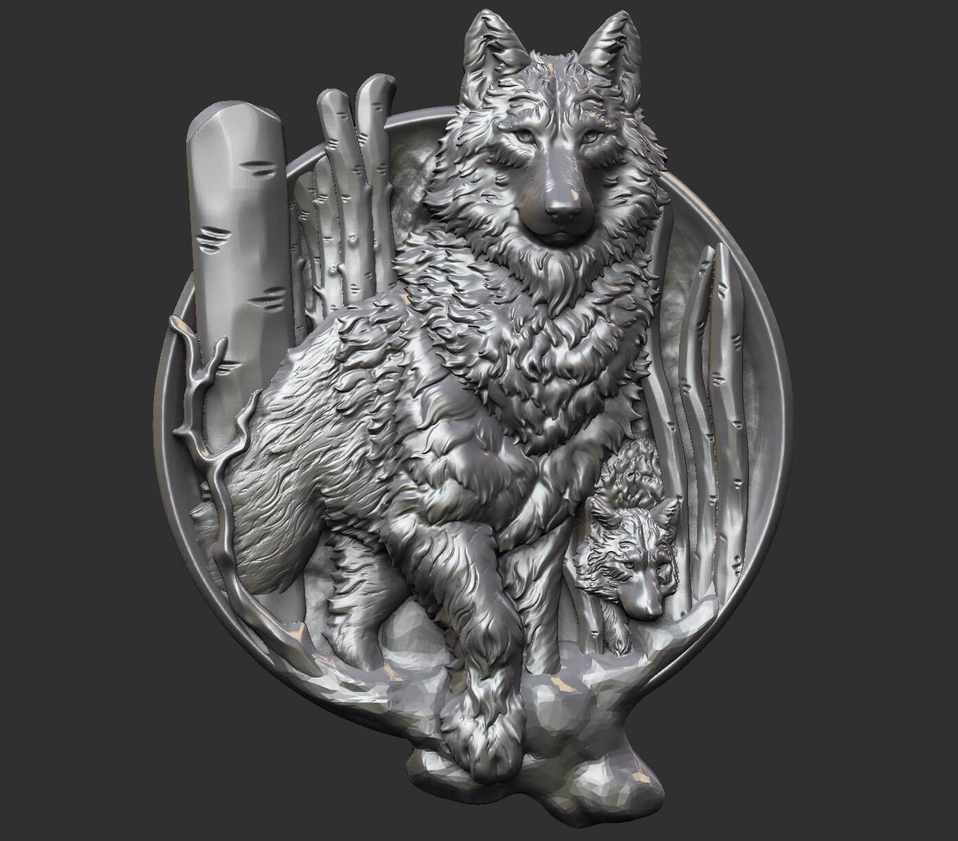 Wolves Bas-Relief 3D Model by JoFox