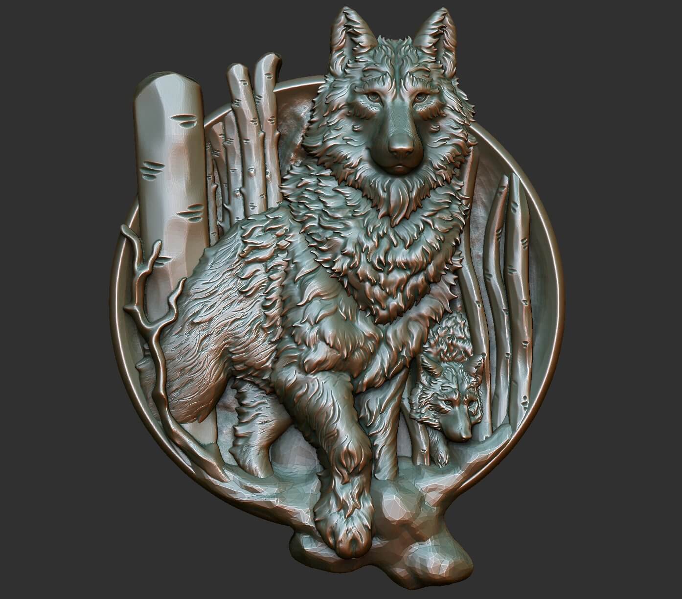 Wolves Bas-Relief 3D Model by JoFox