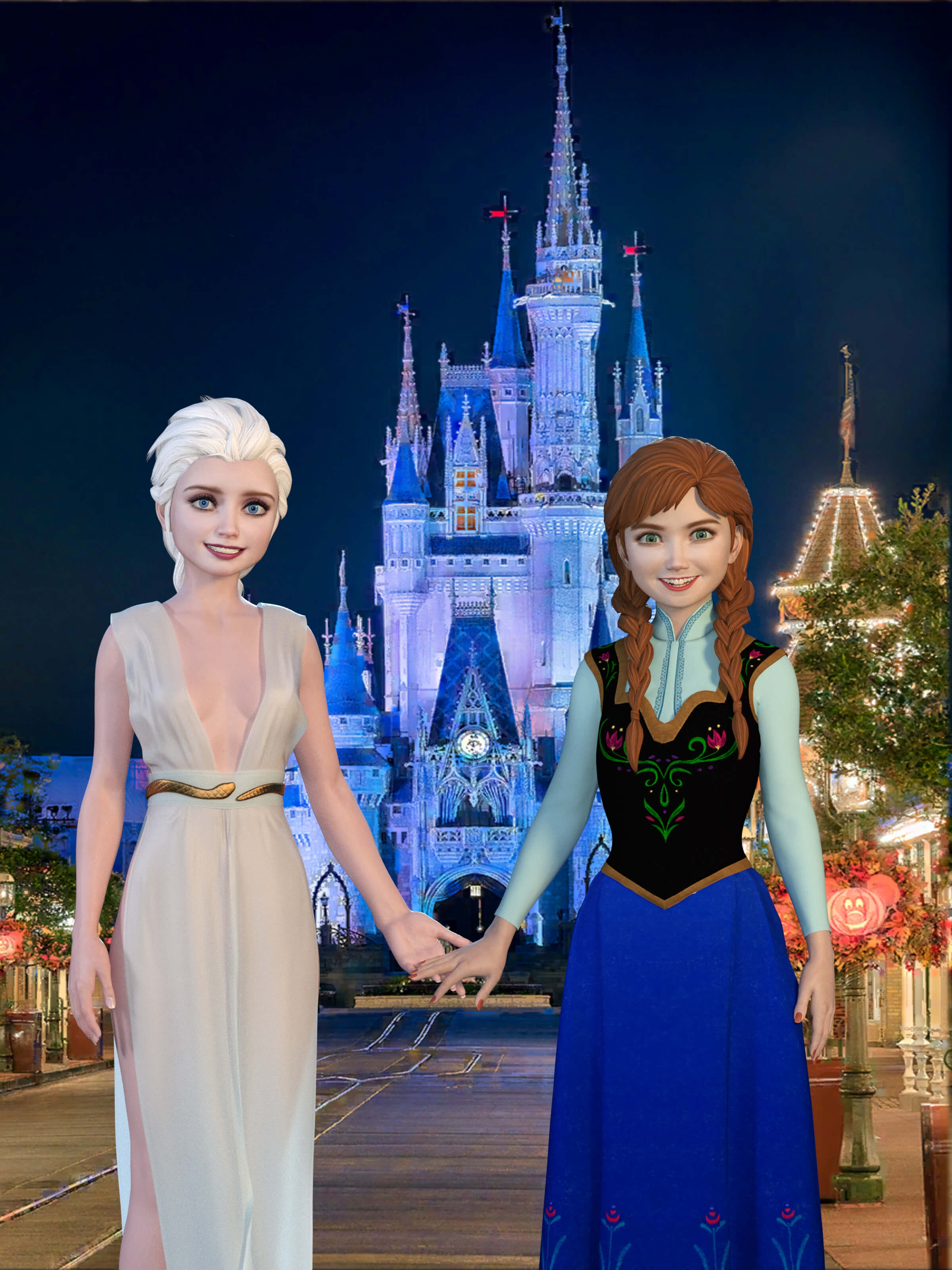 Frozen Elsa and Anna 3D Render, Digital Art by jorgon2020