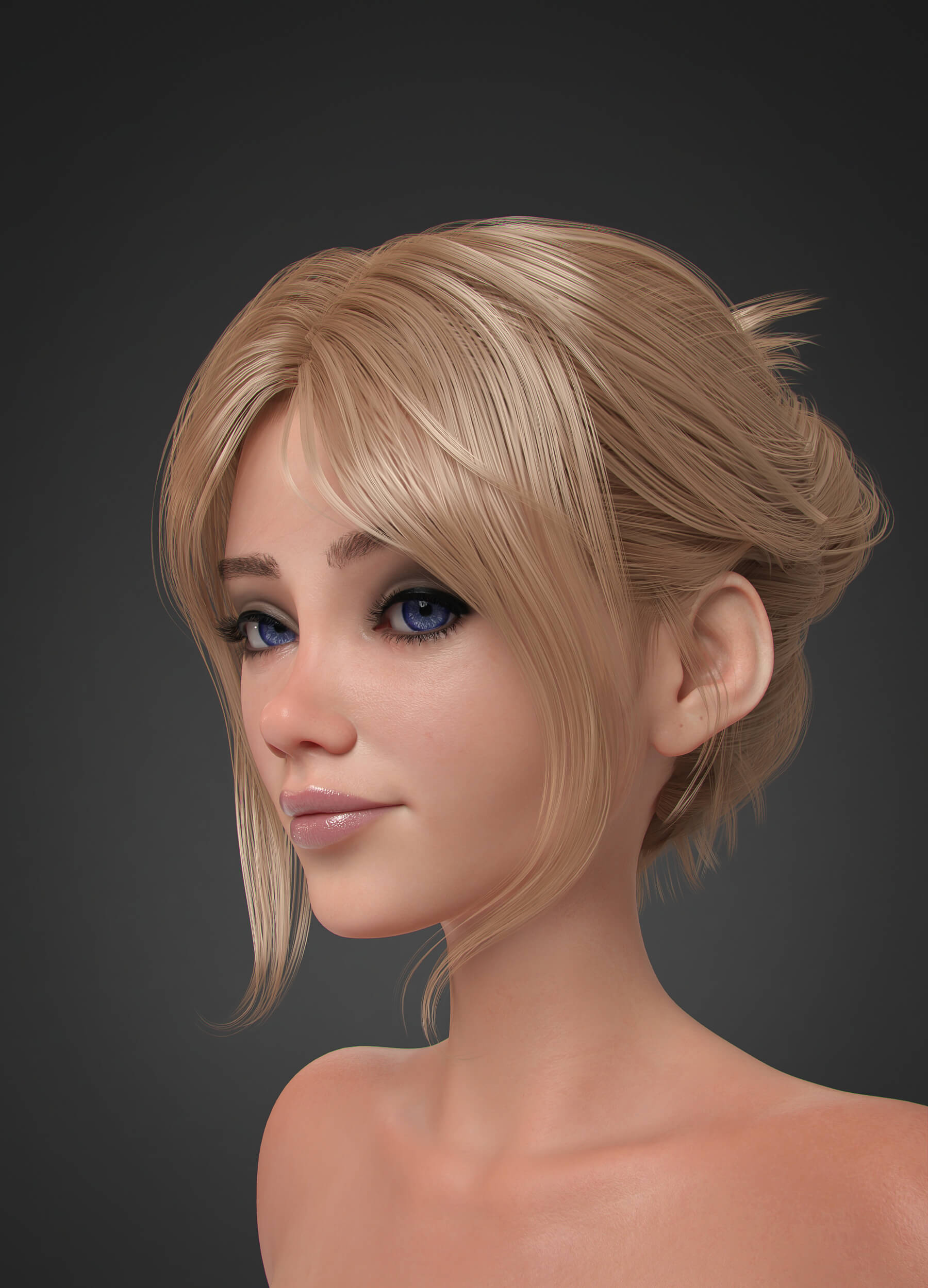 Bun and Strands Hair 3D Render, Digital Art by JOXIMOON