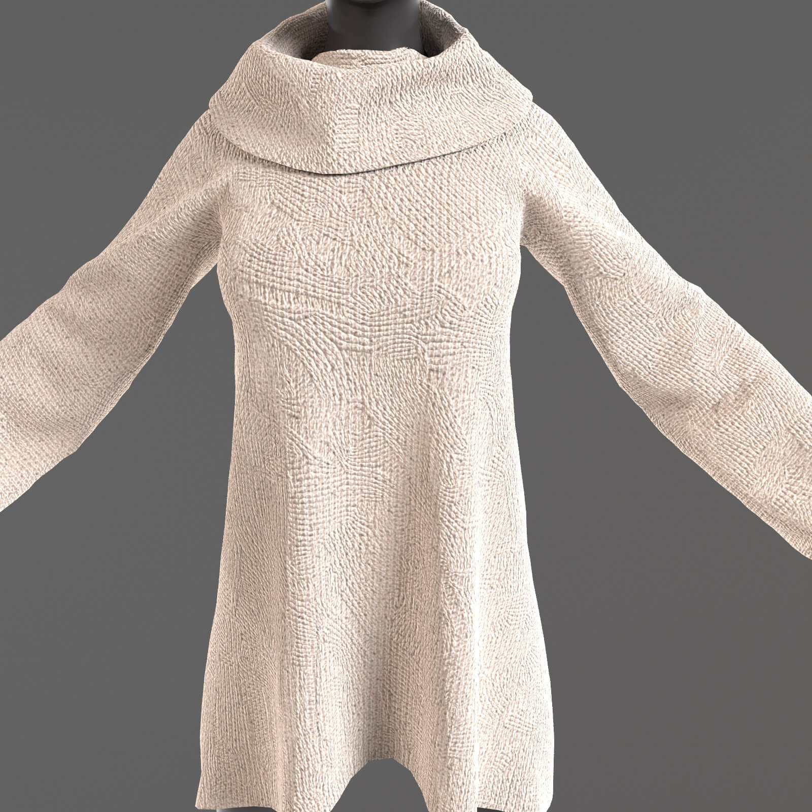 Oversize Female Light Beige Abstract Knitted Sweater - 3D Model by Joyhanka