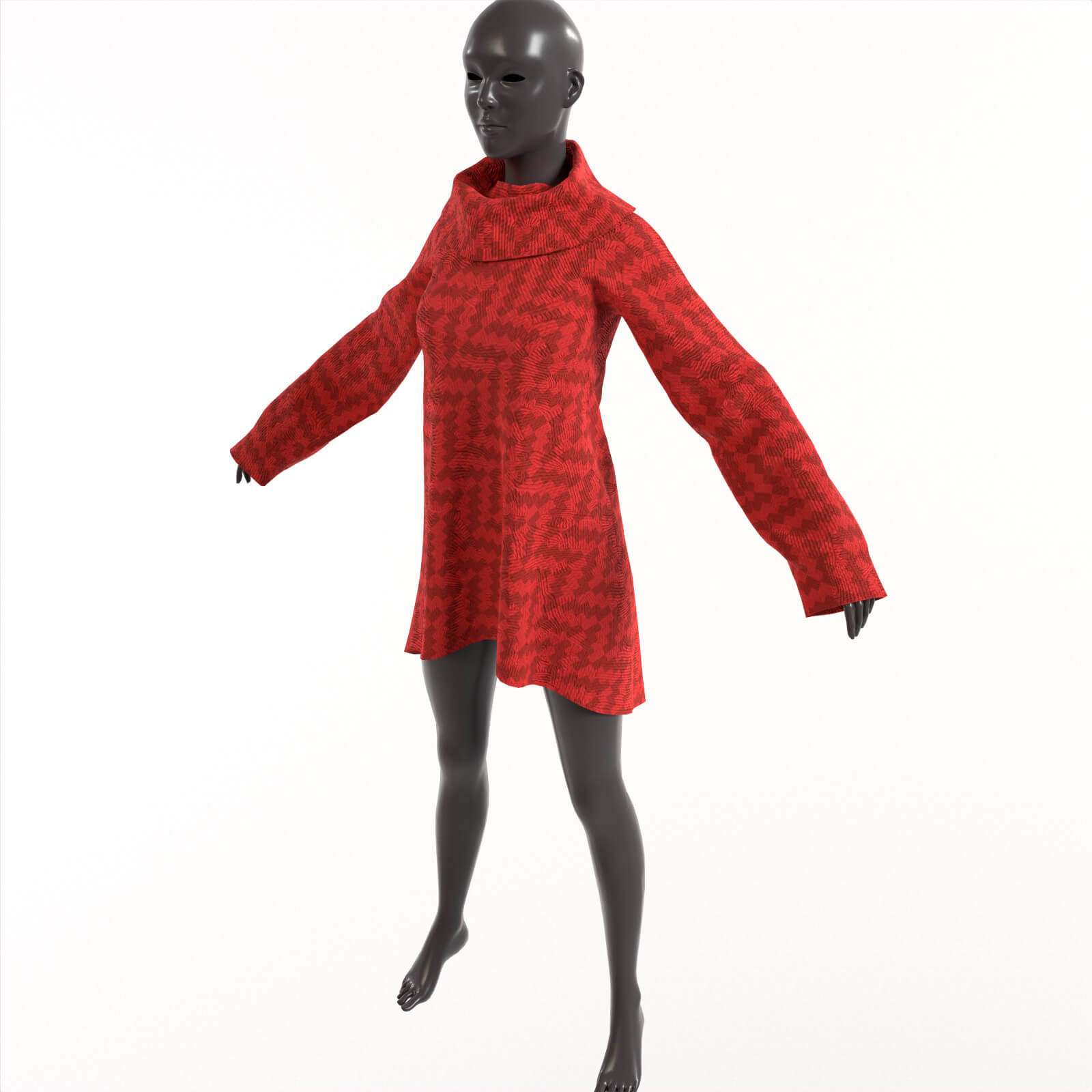 Oversize Female Red Abstract Knitted Sweater - 3D Model by Joyhanka