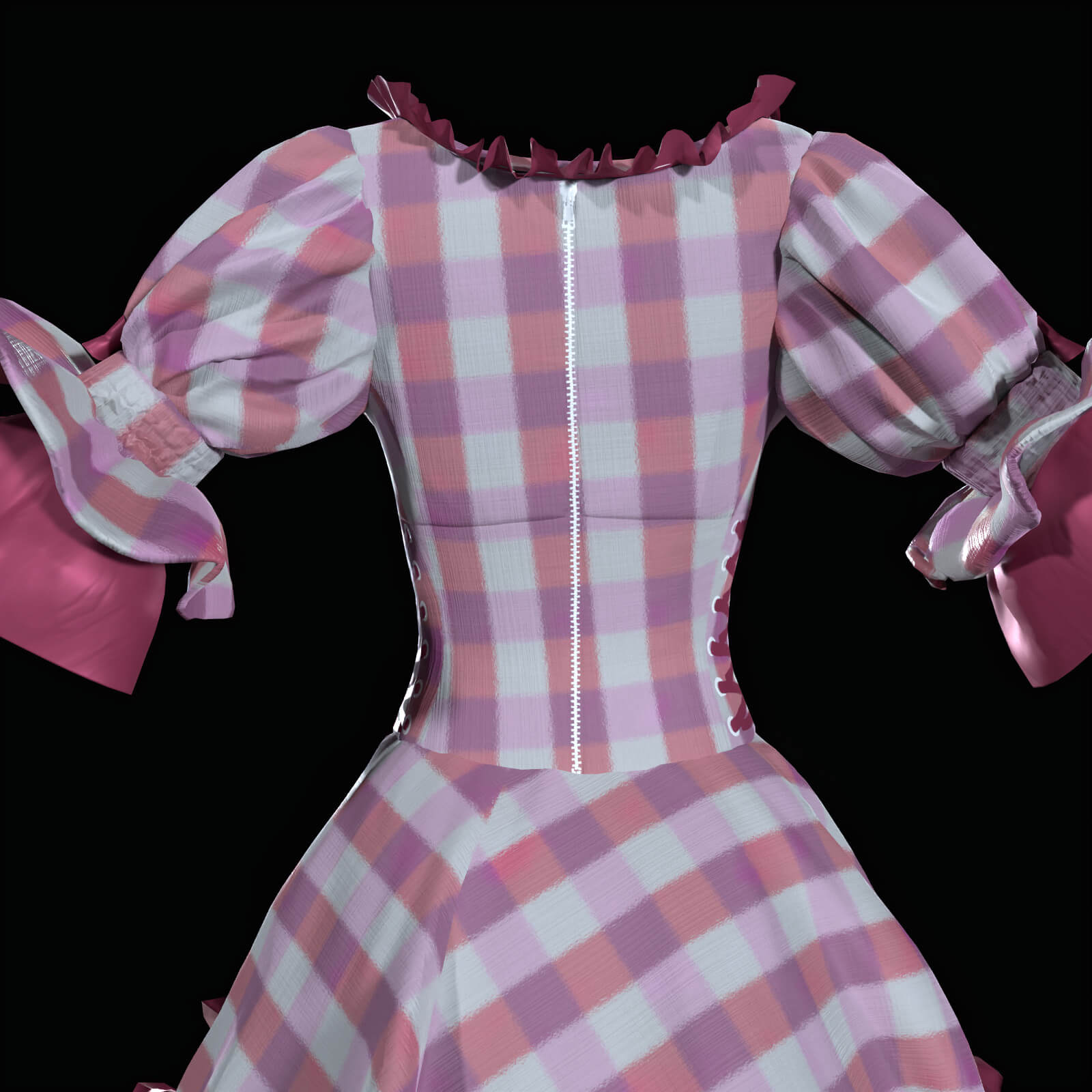 Rural Bavarian Pink Plaid Dress for Oktoberfest - 3D Model by Joyhanka