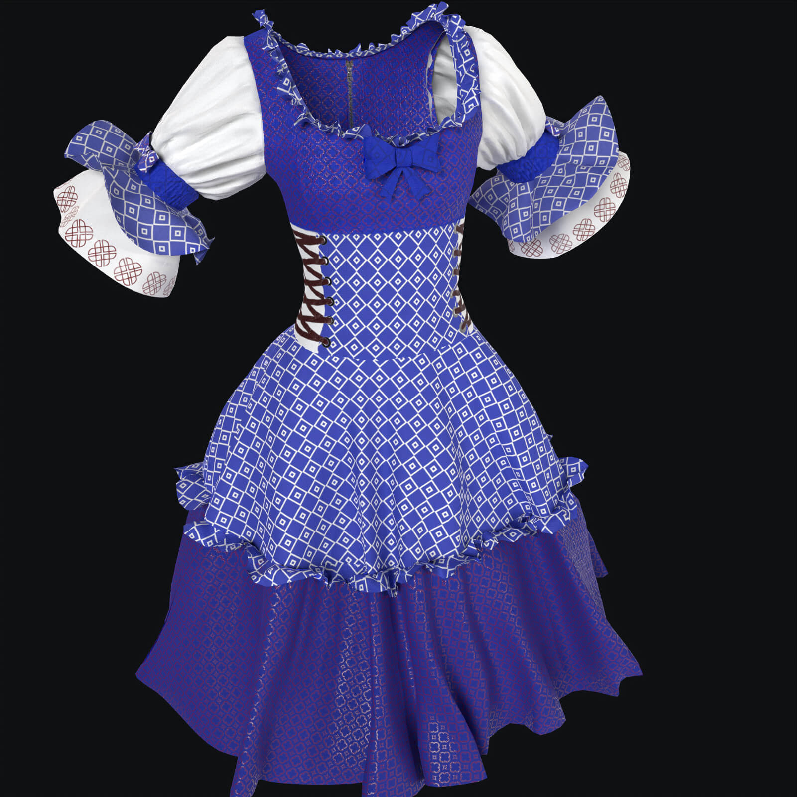 Rural Bavarian Blue Ornament Dress for Oktoberfest - 3D Model by Joyhanka