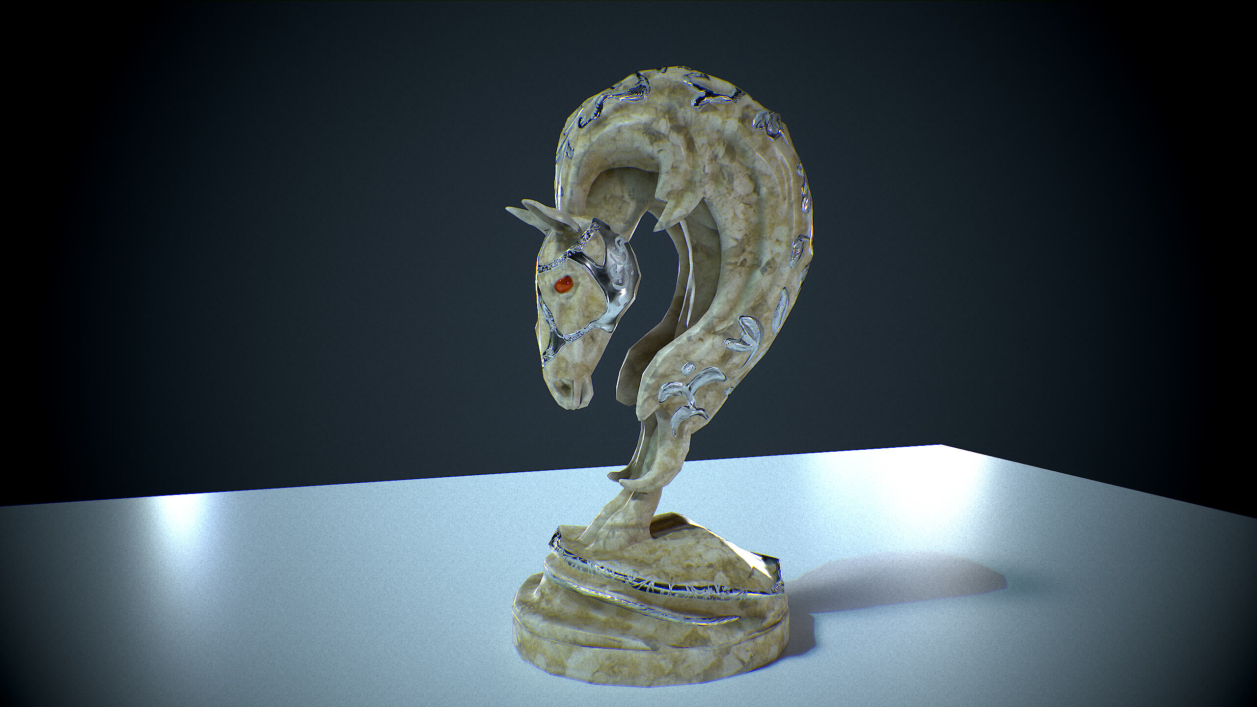 White and Black Knights Horse Low Poly. Jewel Chess Figures by Joyhanka