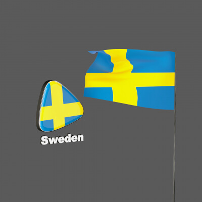 Sweden Flag With Badge - 3D Model by js3dcreative