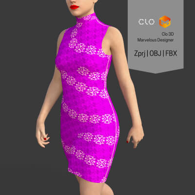 Female Ethnic Dress / Zprj+OBJ+FBX / Clo3D, Marvelous Design - 3D Model ...