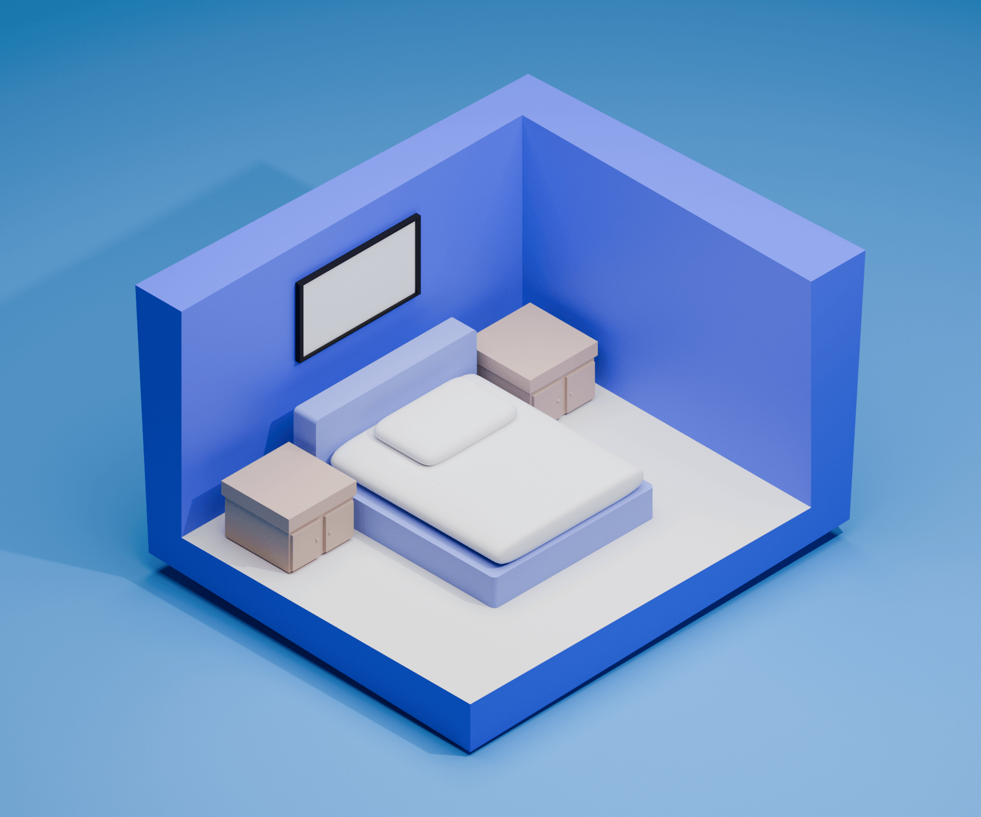 3D isometric blue bedroom 3D Render | RenderHub Gallery