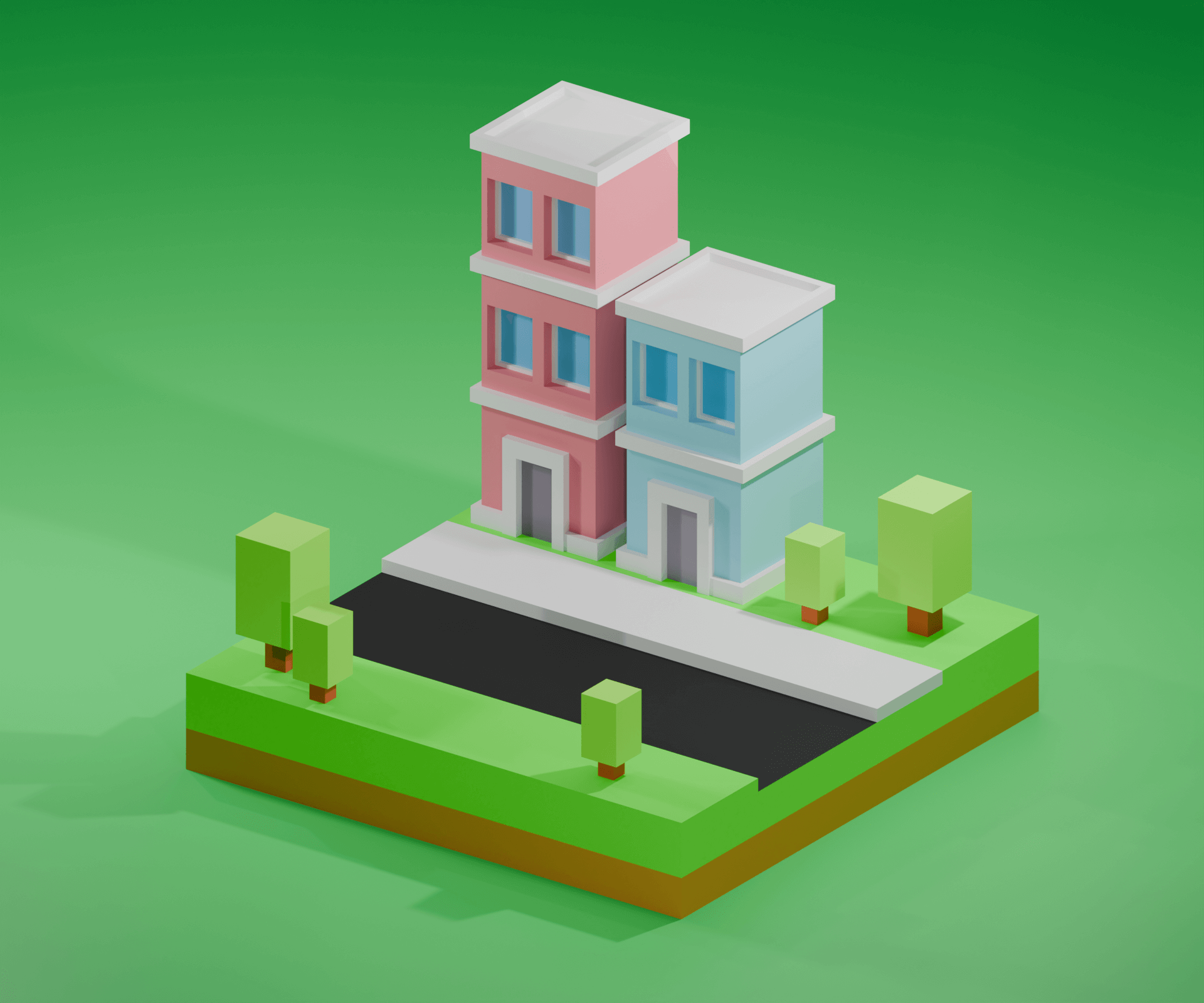 3D isometric roadside buildings 3D Render | RenderHub Gallery