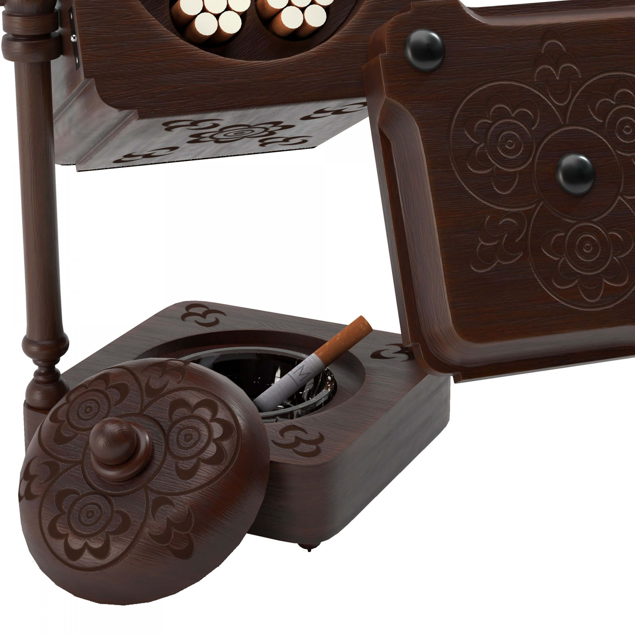 Wooden Cigarette Stand with Ashtray - 3D Model by julg